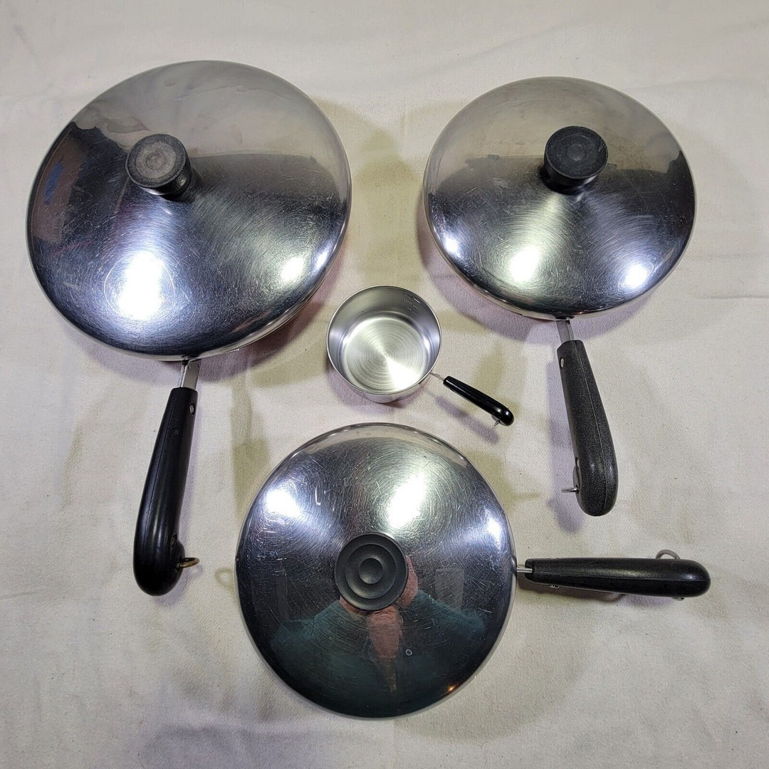 Pre-1968 Revere Ware 7 Pc. Copper Bottom Skillet Fry Pan Set 10 8 7 W ...
