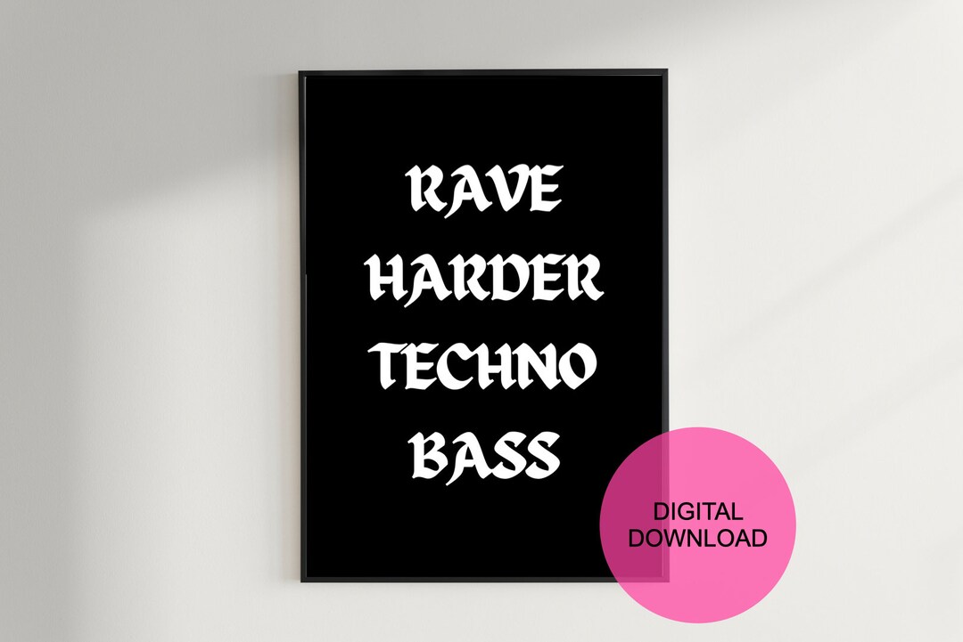 Rave Harder Techno Bass Digital Print, Techno Music Poster, Hard Techno ...