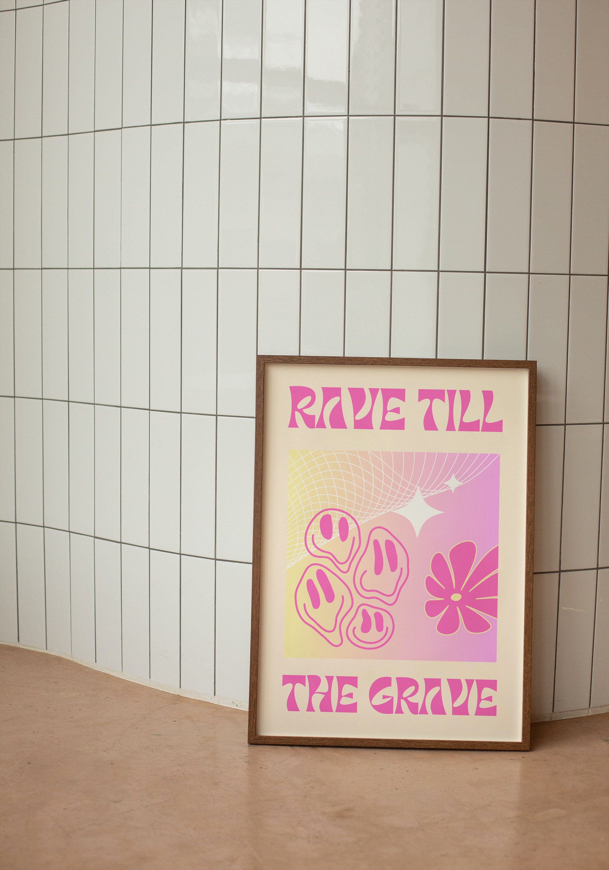 Rave Till the Grave, 90s Wall Art, Techno Music Poster, Psychedelic ...