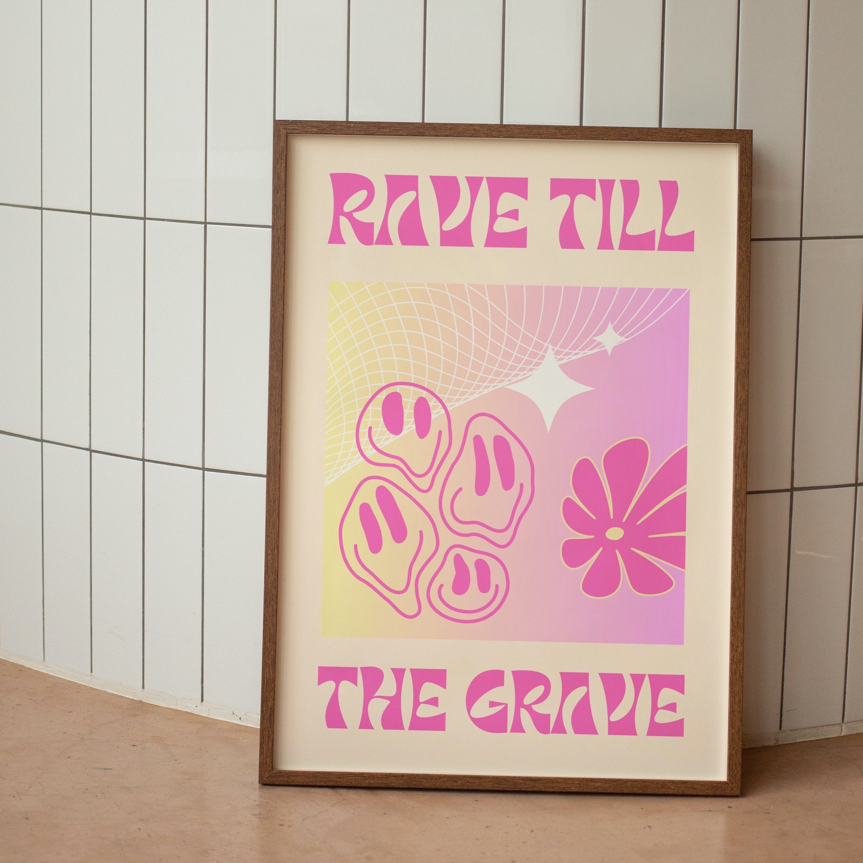Rave Till the Grave, 90s Wall Art, Techno Music Poster, Psychedelic ...