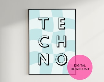 Techno Music Poster, Mind Control, 90s Wall Art, Psychedelic Poster ...