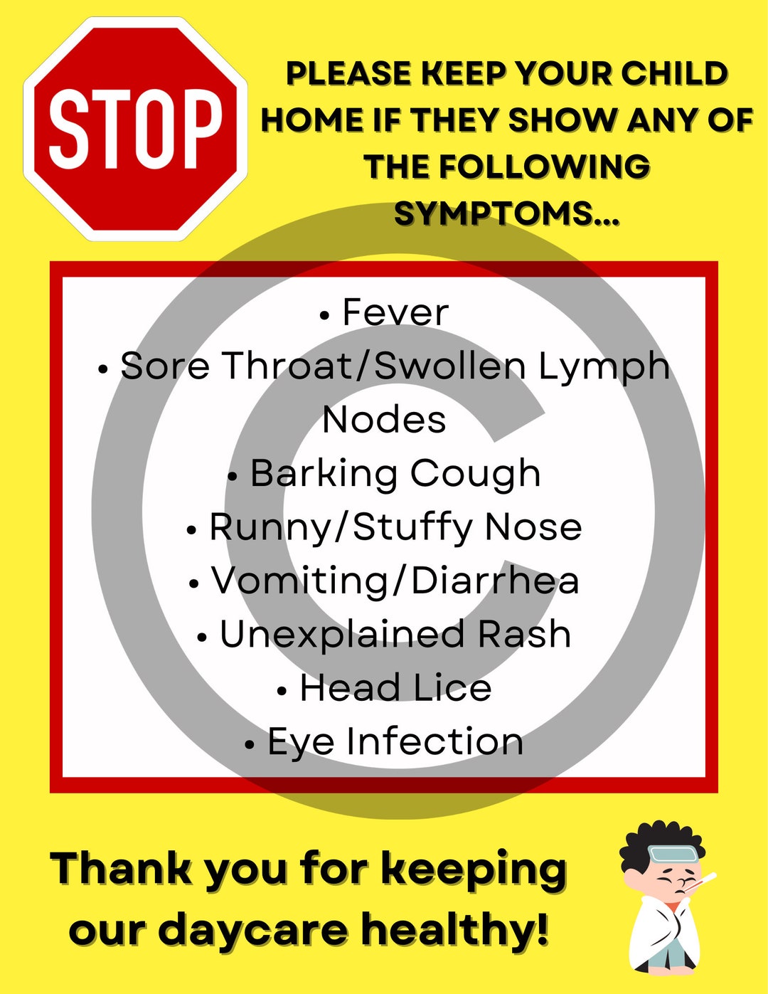 Daycare Sick Poster - Etsy