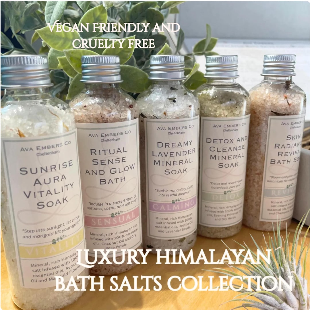Set of 3 or 5 Himalayan Bath Salts Aromatherapy Soak Set Personalised ...