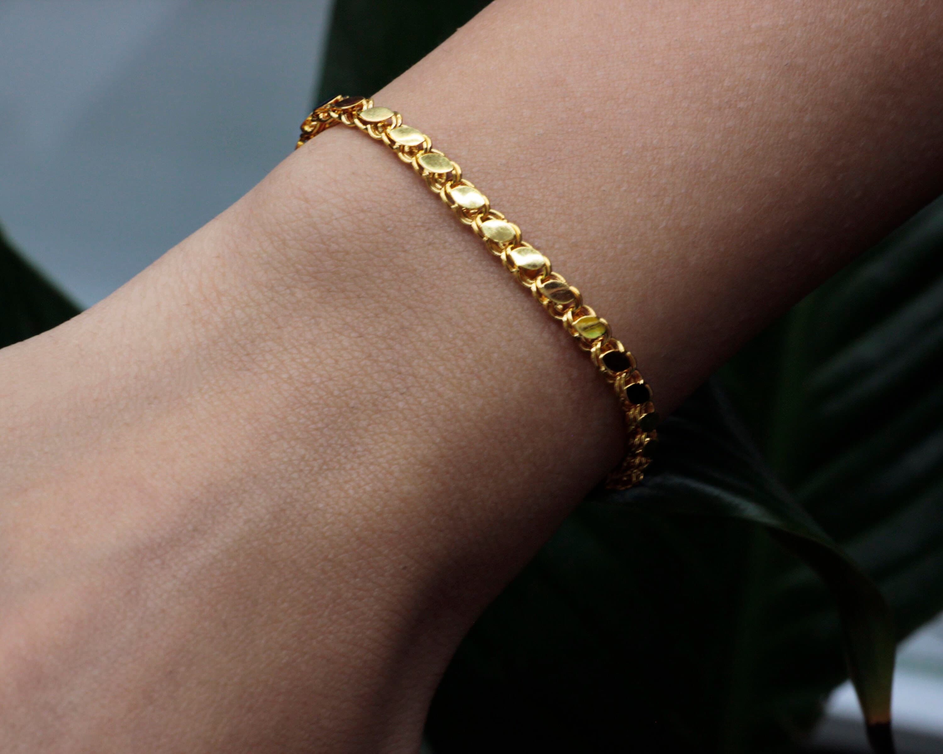 14K Solid Gold Sequin Chain Bracelet Sequin Chain Bracelet 14K Gold Chain Bracelet Dainty ...