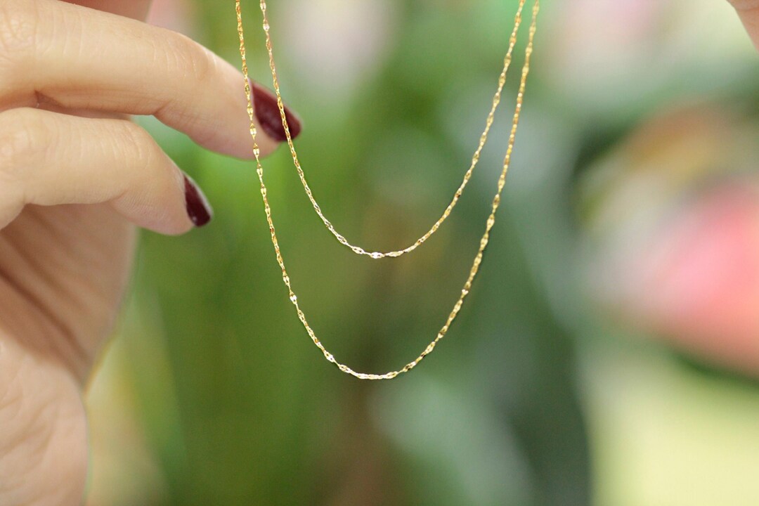 14K Gold Sequin Chain Necklace Unique Design 585K Gold Stamp Gift ...