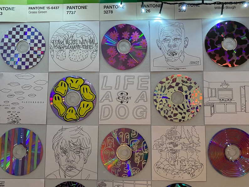 Painted Cds Wall Decor Album Cover Line Art - Etsy