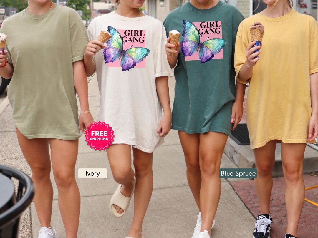 Trendy Girl Gang Shirt, Feminist Graphic Tee, Butterfly Design Top ...