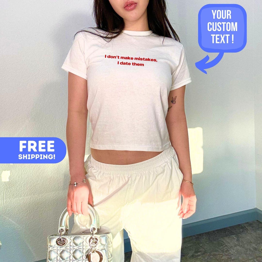 Custom Text Y2K Baby Tee, 90s Style Cotton Top - Etsy