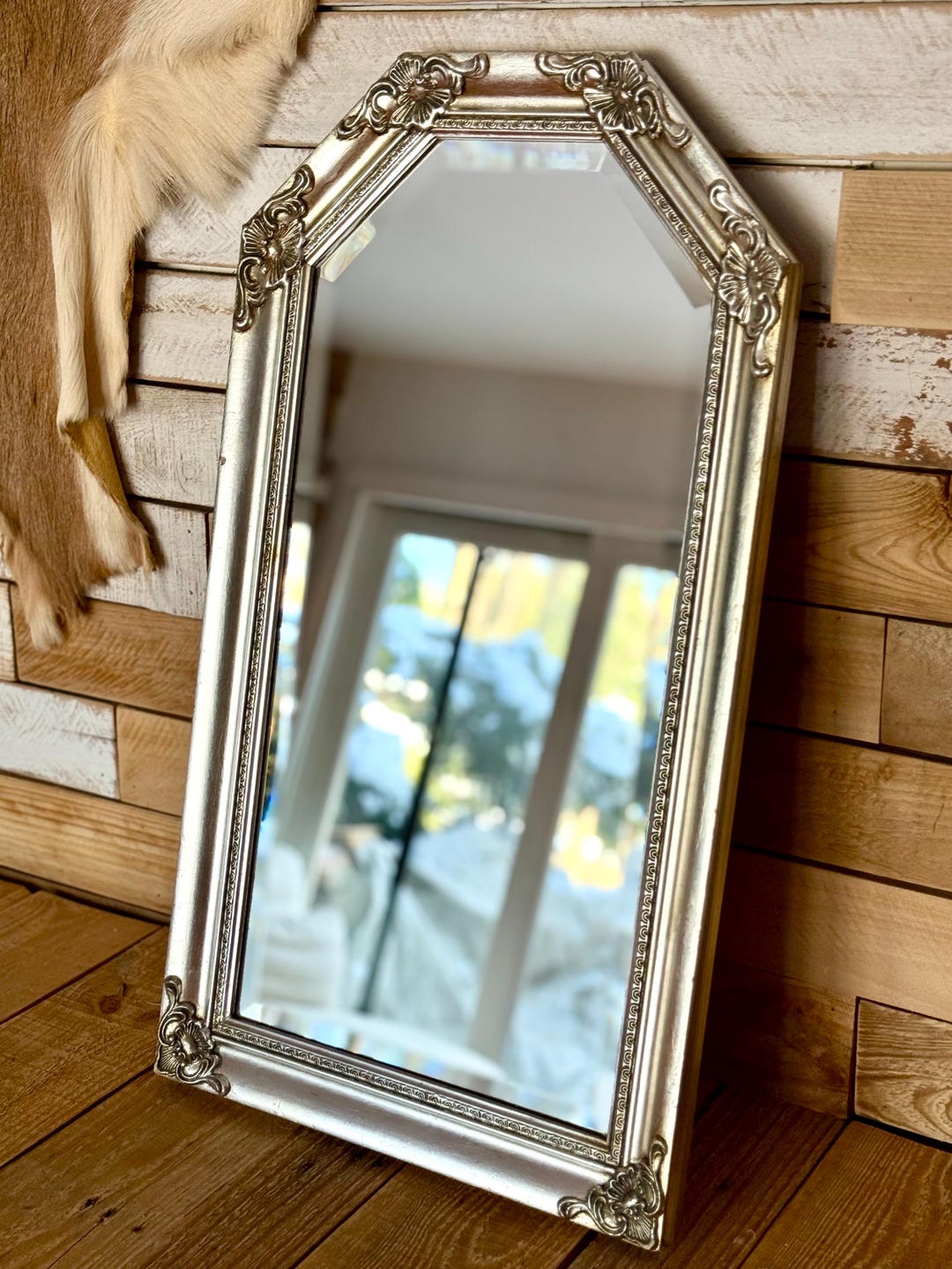 Vintage Ornate Silver Framed Octagonal Wall Mirror | Floral Shell ...