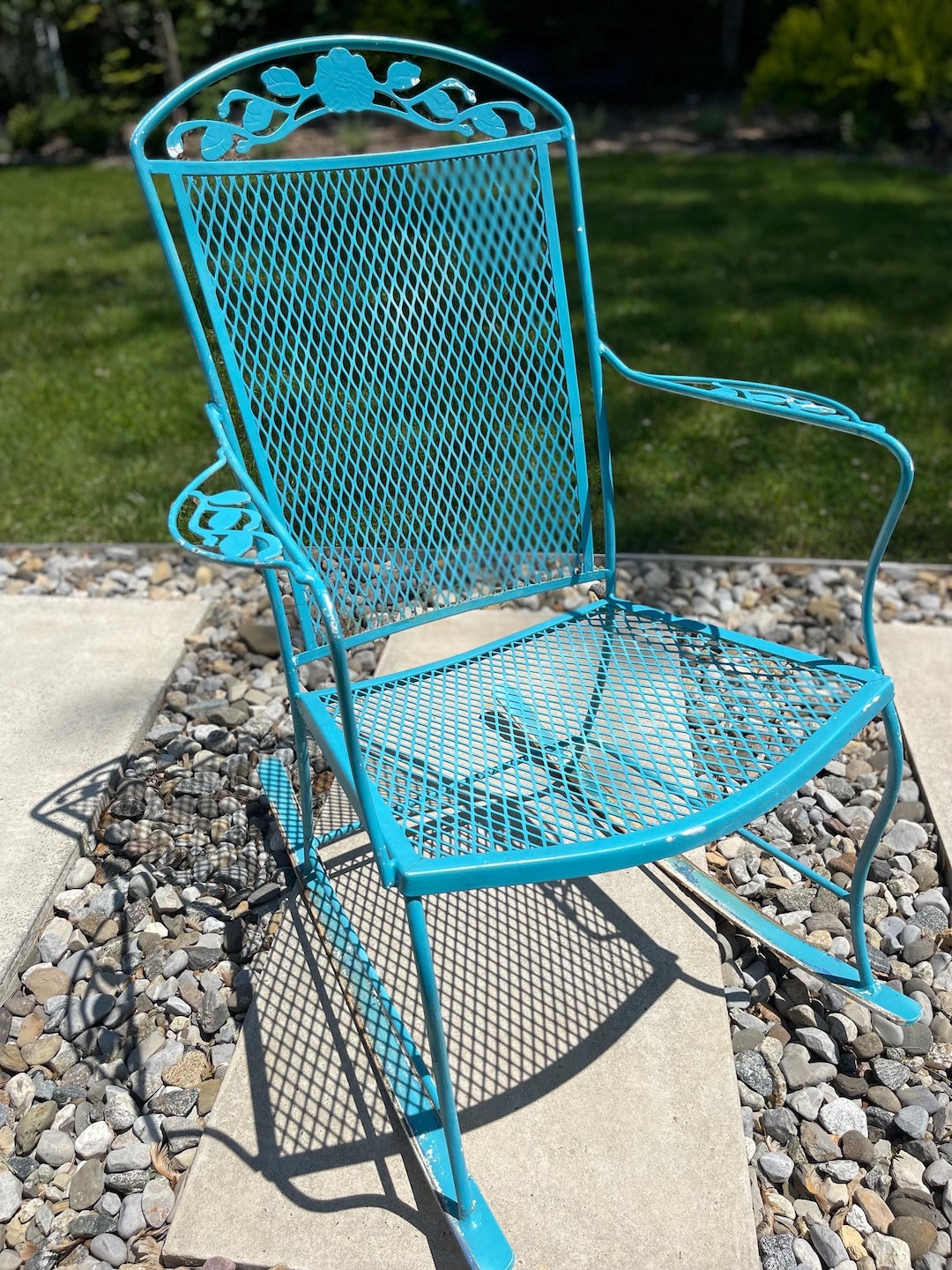 Vintage 1950s Wrought Iron Rocking Chair Woodard Style Patio Garden ...