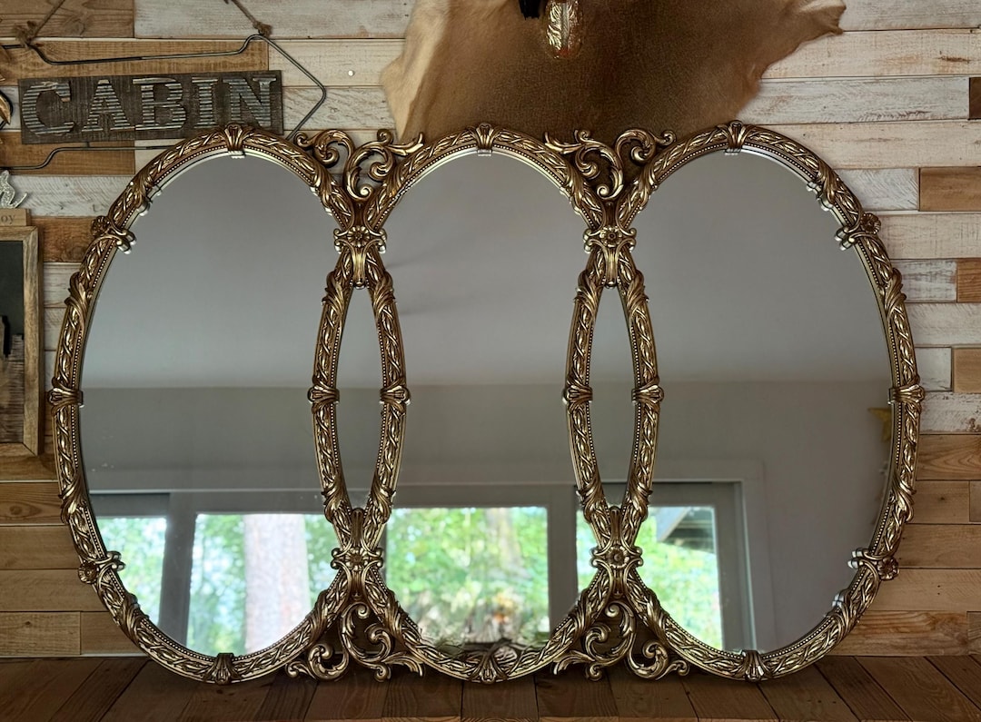 Vintage Triple Oval Gold Gilt Mirror /hollywood Regency Style / Large ...