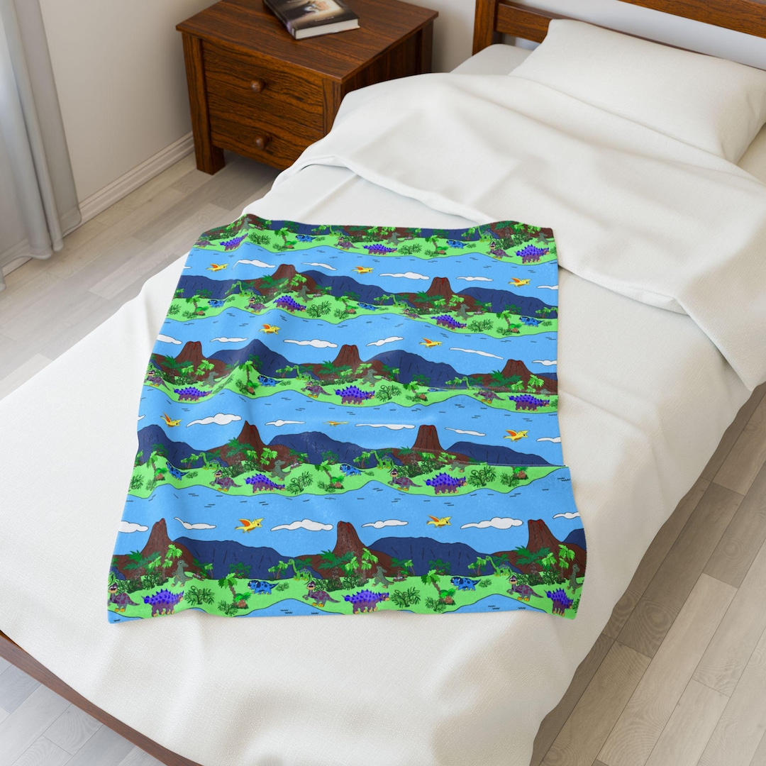 Tropical Volcano Dinosaur Island Velveteen Plush Baby Toddler Blanket ...