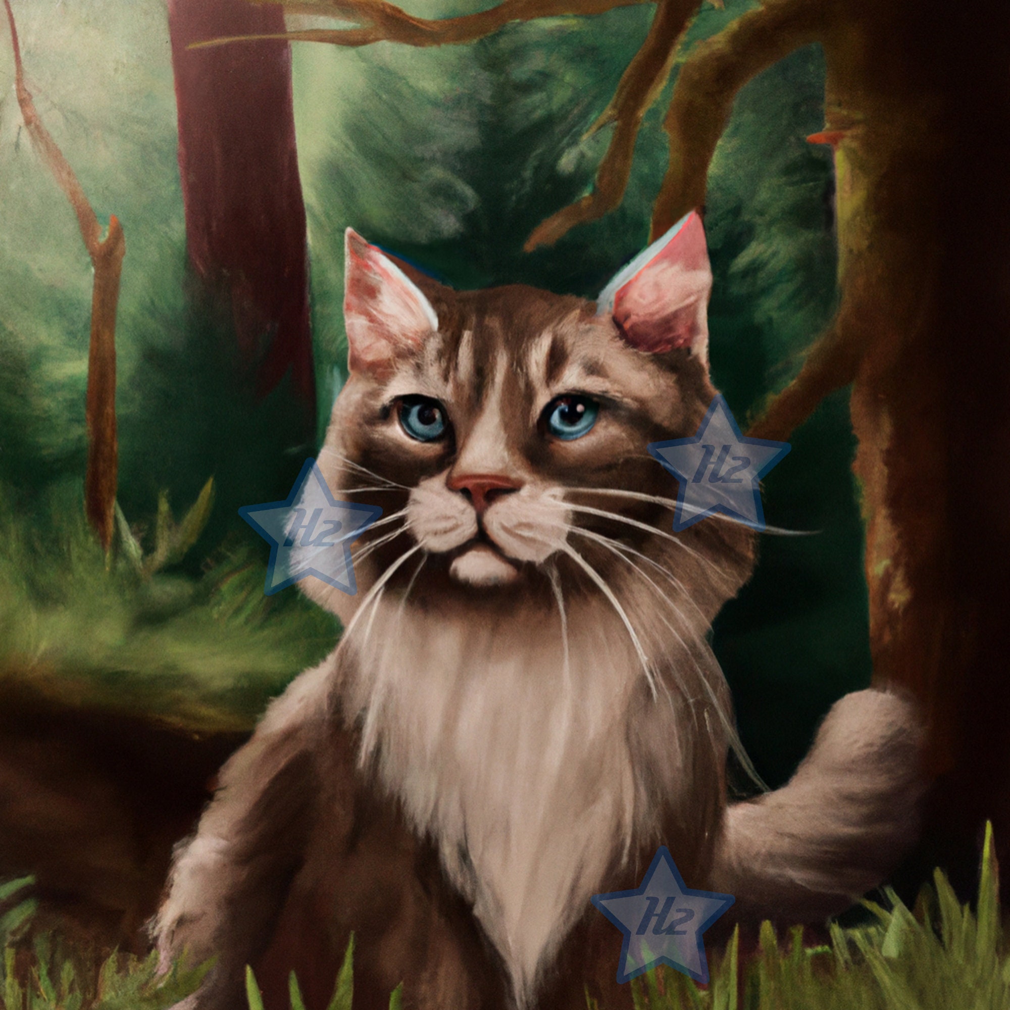 Forest Cat Printable Digital Art Digital Drawing Cat Cat - Etsy