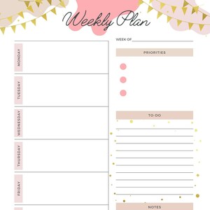 Pink and Gold Cute Girly Weekly Planner - Etsy