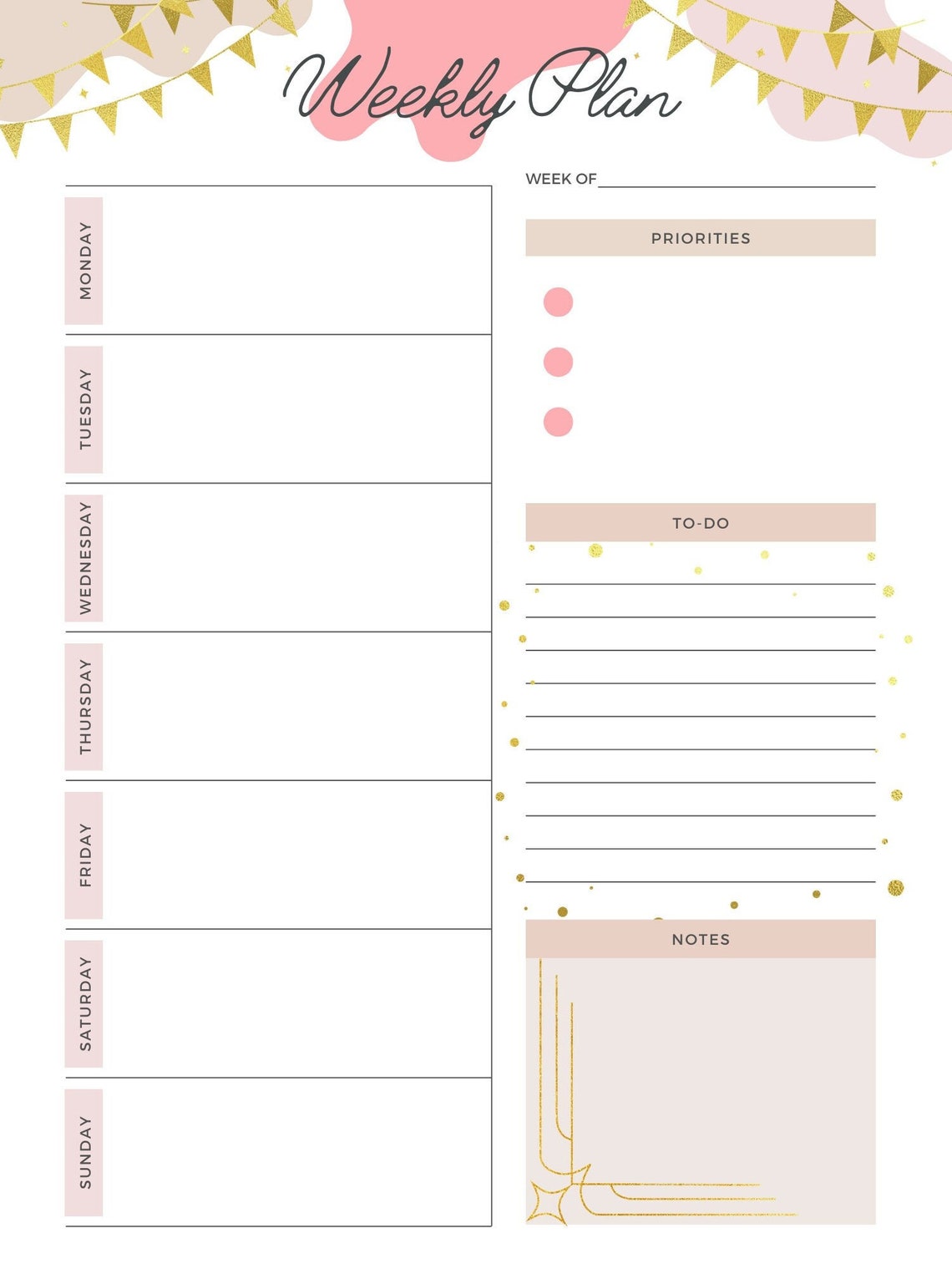 Pink and Gold Cute Girly Weekly Planner - Etsy