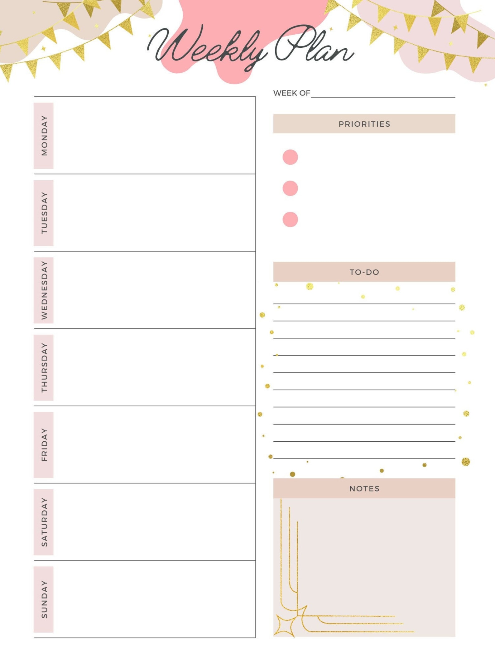 Pink and Gold Cute Girly Weekly Planner - Etsy
