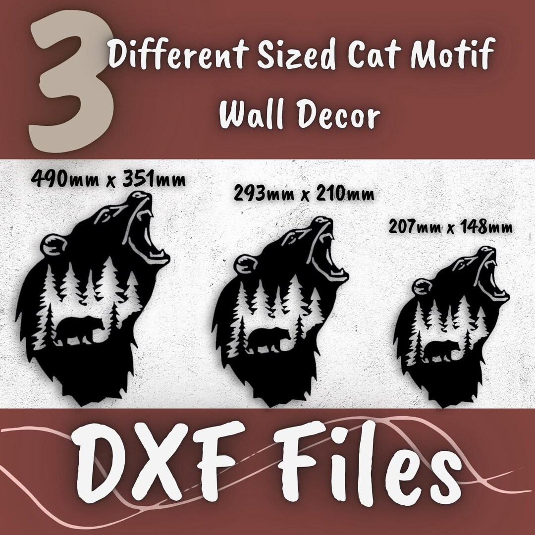 3 Different Sized Bear Motif Wall Decor DXF Files - Etsy