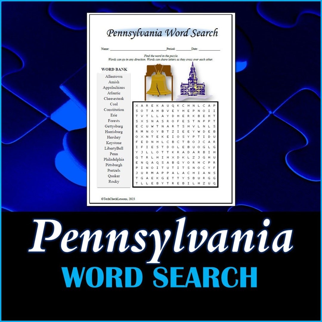 Pennsylvania Word Search Puzzle - DIGITAL DOWNLOAD - United States - Etsy
