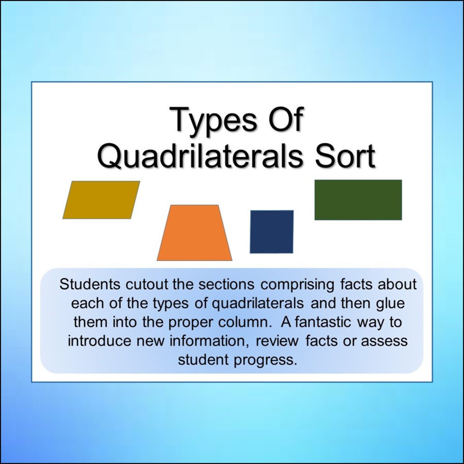 Types of Quadrilaterals Cut Sort and Paste Activity Math - Etsy