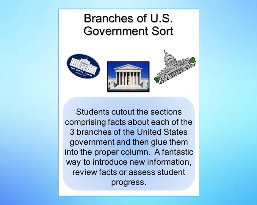 Branches of U.S. Government Cut, Sort and Paste Worksheet Graphic ...