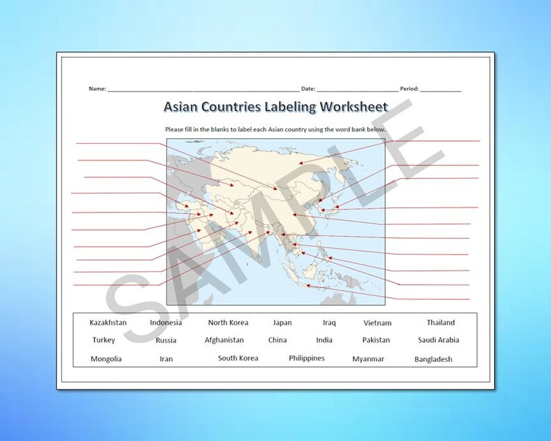 Asian Countries Labeling Worksheet - Geography Editable DIGITAL ...