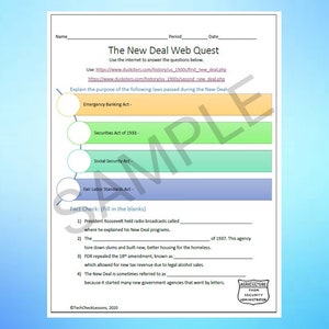 The New Deal Webquest - Social Studies Internet Activity - Editable ...