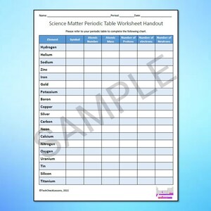Periodic Table Elements Worksheet - Science, Chemistry & Matter ...