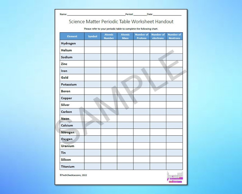 Periodic Table Elements Worksheet - Science, Chemistry & Matter ...