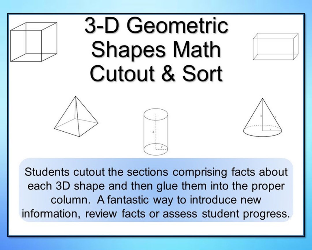 3D Shapes Geometry Cut, Sort and Paste Math Worksheet Graphic Organizer ...