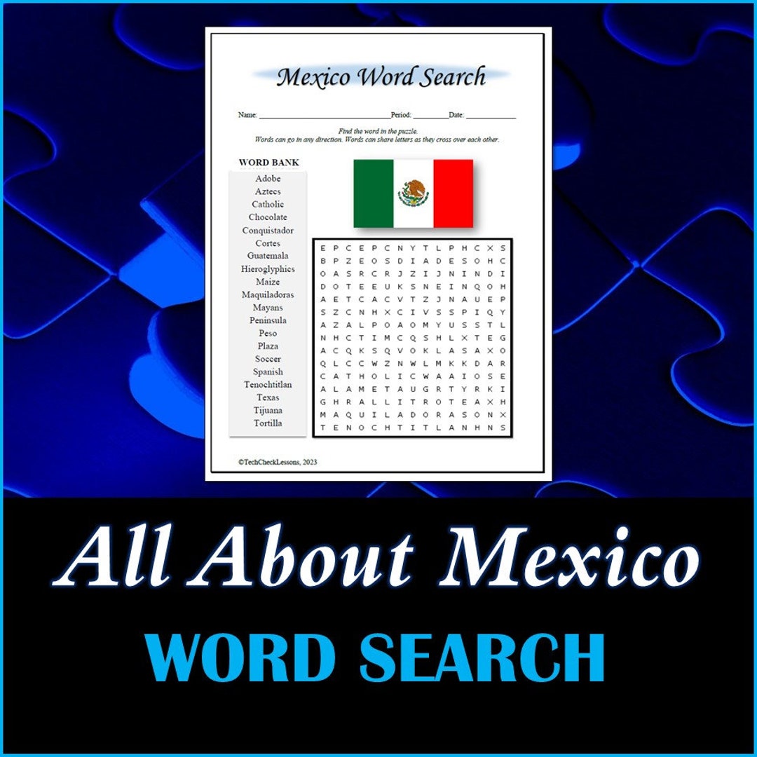 All About Mexico Word Search - DIGITAL DOWNLOAD - Etsy Australia