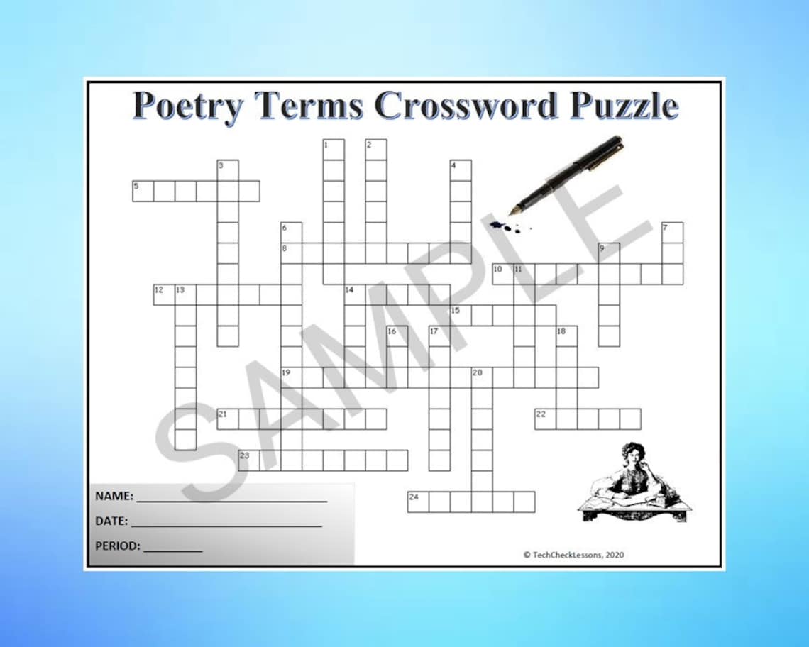 Poetry Terms Crossword Puzzle / Printable Worksheet - DIGITAL DOWNLOAD ...