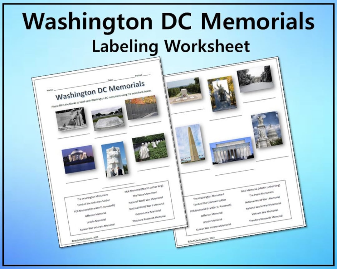 Washington DC Memorials & Monuments Labeling Worksheet - US History ...