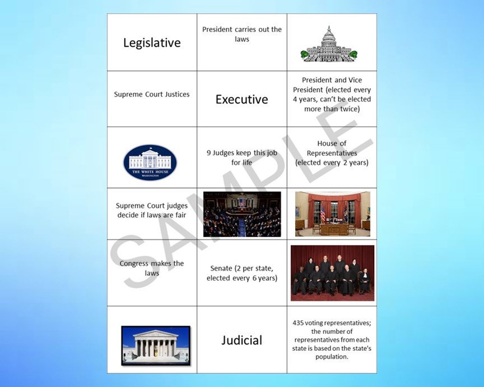 Branches of U.S. Government Cut, Sort and Paste Worksheet - Graphic ...