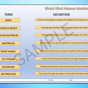 Global Wind Patterns Labeling Worksheet & Vocabulary Matching ...