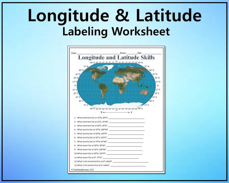 Longitude and Latitude Practice Labeling Worksheet - Geography DIGITAL ...