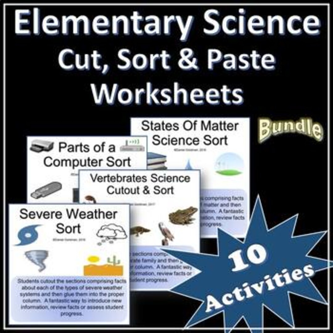 10 Elementary Cut, Sort & Paste Science Worksheets - Bundle - Printable ...
