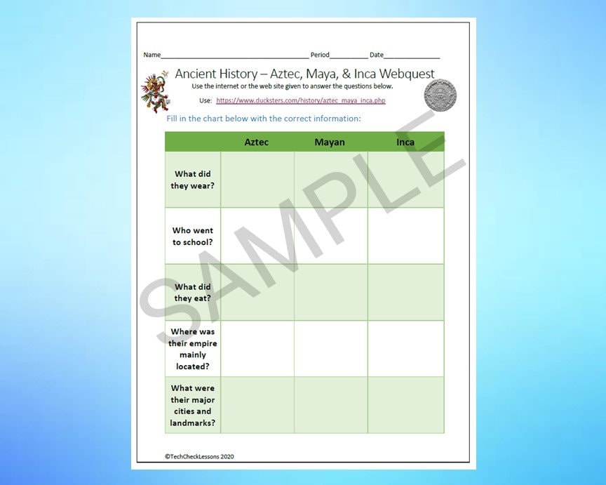 Ancient History - Mesoamerican Aztec, Maya & Inca Webquest - Social ...