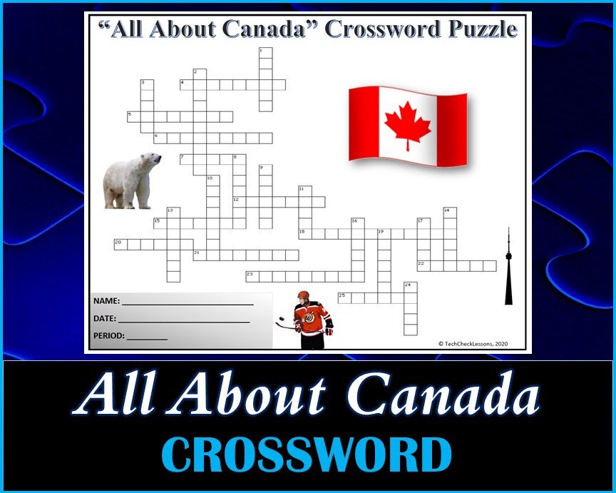All About Canada Crossword Puzzle Worksheet DIGITAL DOWNLOAD - Etsy