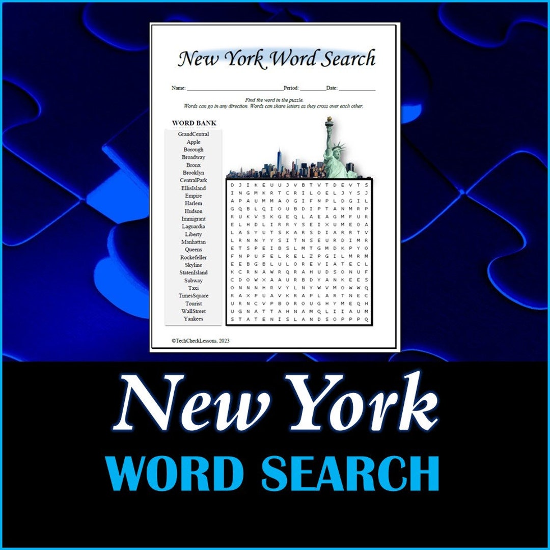 New York Word Search Puzzle DIGITAL DOWNLOAD United States - Etsy
