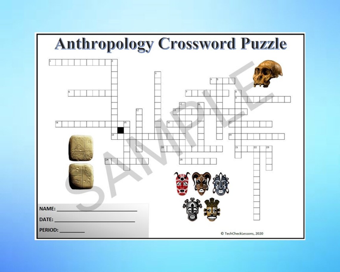 Anthropology Crossword Puzzle / Printable Worksheet - DIGITAL DOWNLOAD ...