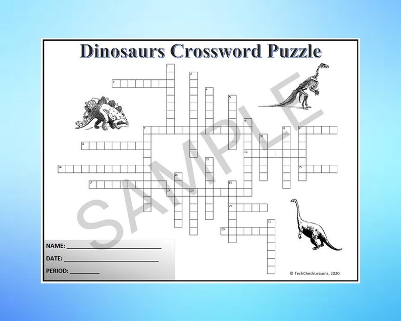 Dinosaurs Crossword Puzzle Worksheet DIGITAL DOWNLOAD - Etsy
