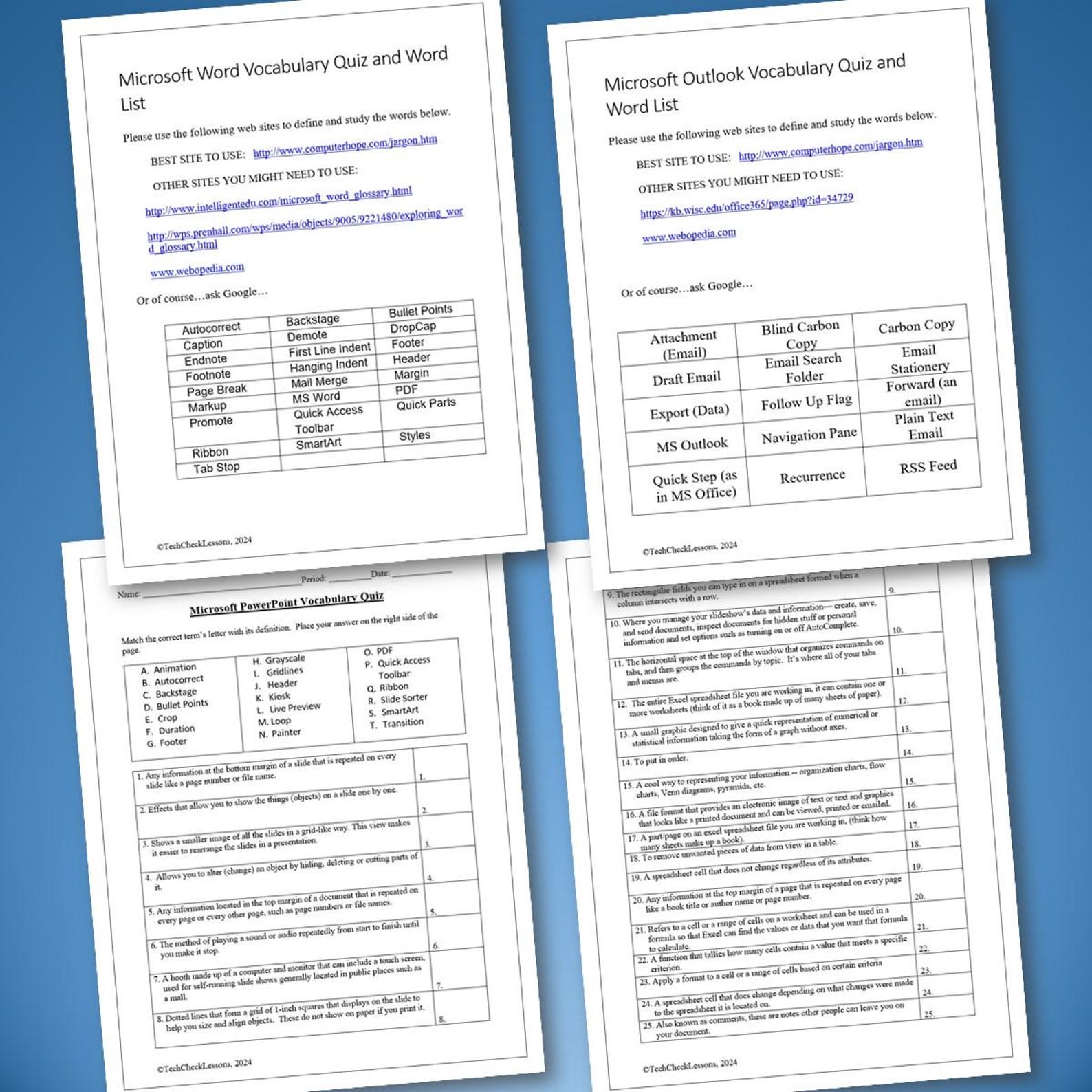 6 Computer & Microsoft Office Vocabulary Quizzes - Editable Bundle - Etsy