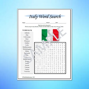 All About Italy Word Search - DIGITAL DOWNLOAD - Etsy