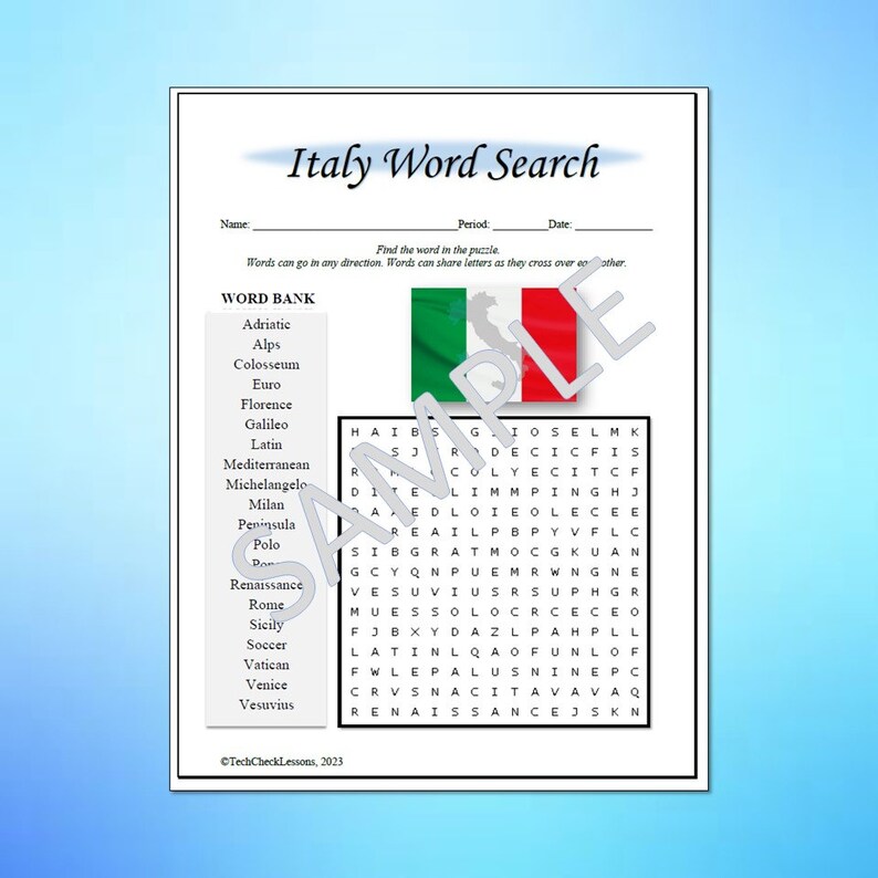 All About Italy Word Search - DIGITAL DOWNLOAD - Etsy