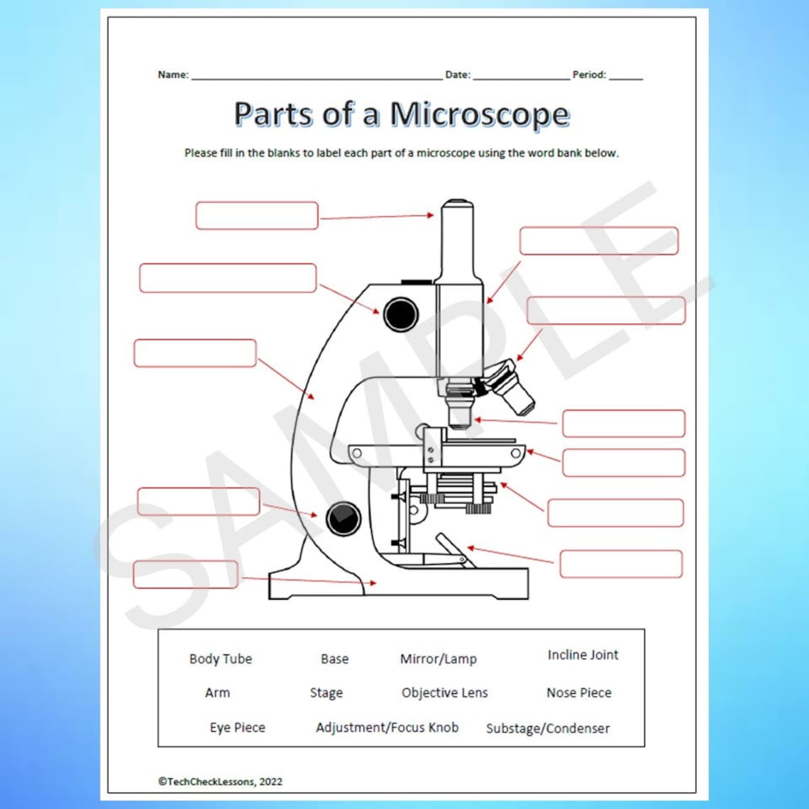 Parts of a Microscope Labeling & Functions Worksheet - Science Editable ...