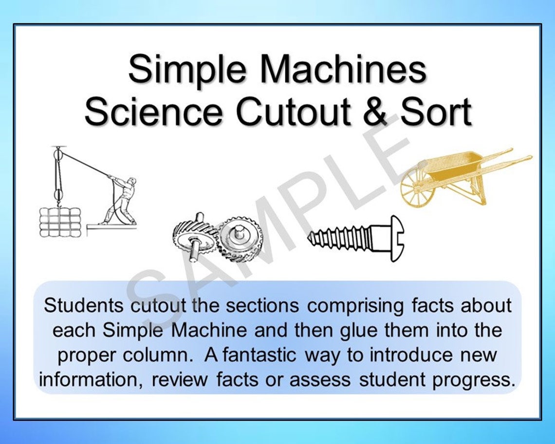 Simple Machines Cut, Sort and Paste Science Activity Editable DIGITAL ...