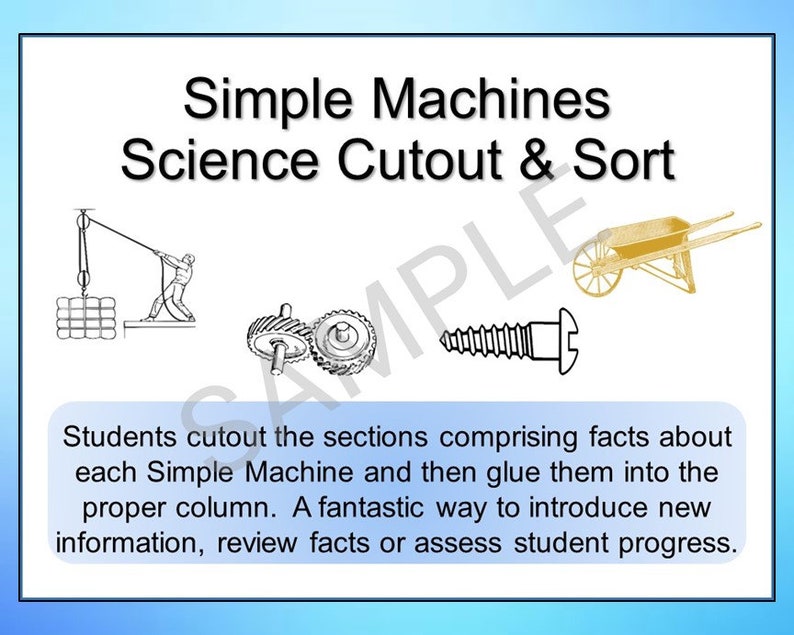 Simple Machines Cut, Sort and Paste Science Activity Editable DIGITAL ...