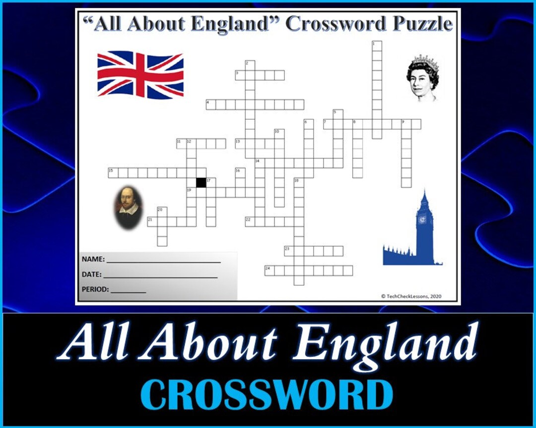 All About England - Crossword Puzzle Worksheet - DIGITAL DOWNLOAD - Etsy
