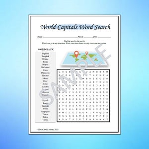 World Capitals Word Search - DIGITAL DOWNLOAD - Etsy