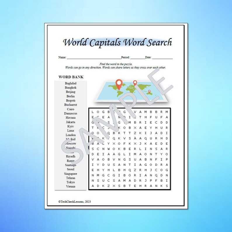 World Capitals Word Search - DIGITAL DOWNLOAD - Etsy
